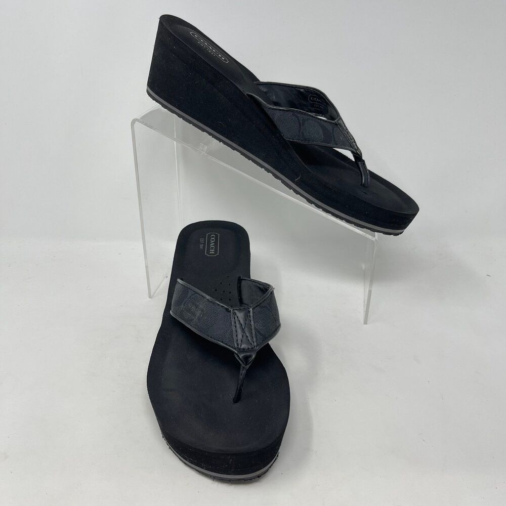 Coach Jaicee Black Wedge Thong Sandal 10 - Gem